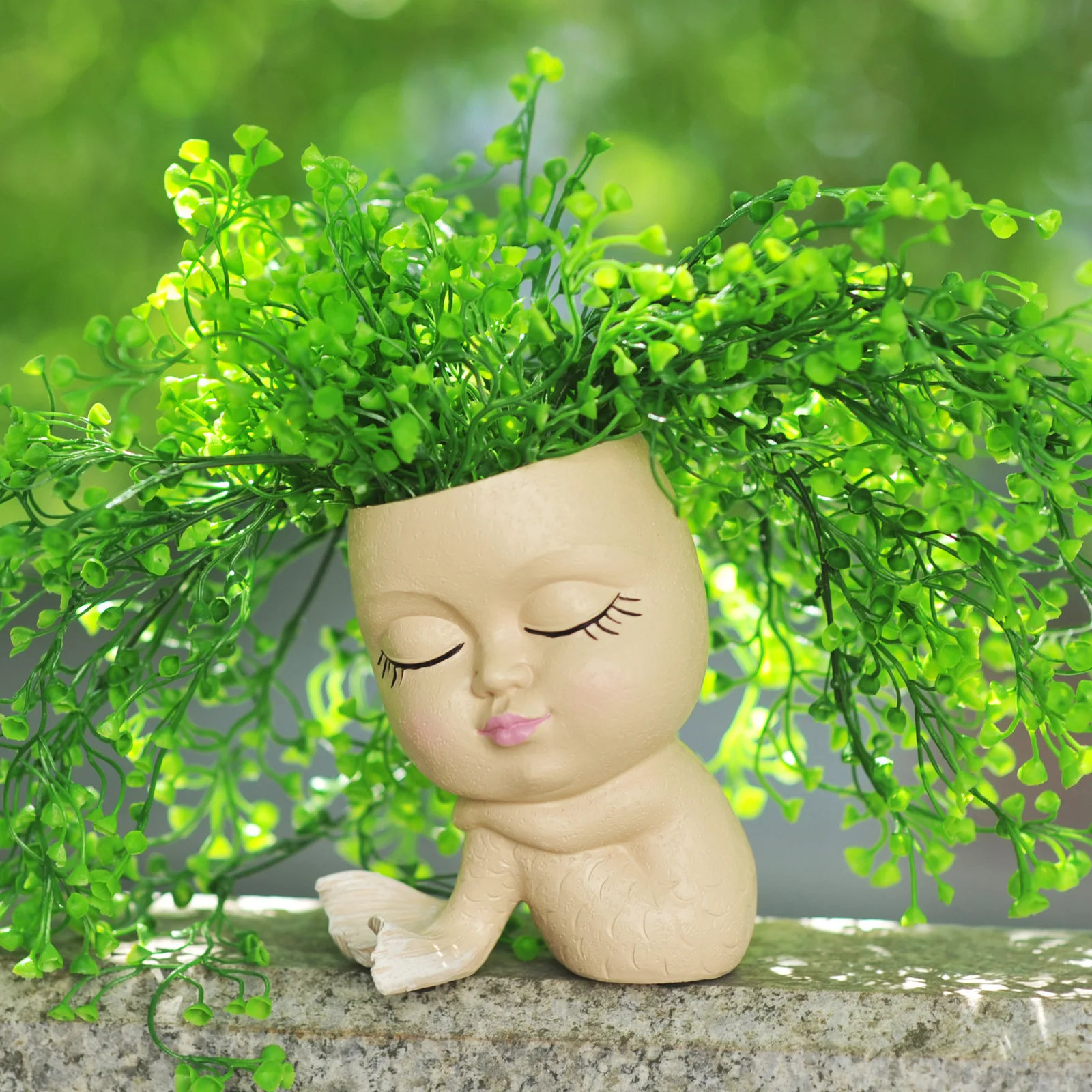 Cute-Girl-Face-Mermaid-Resin-Flower-Pot-Head-Planter-Art-Succulent ...