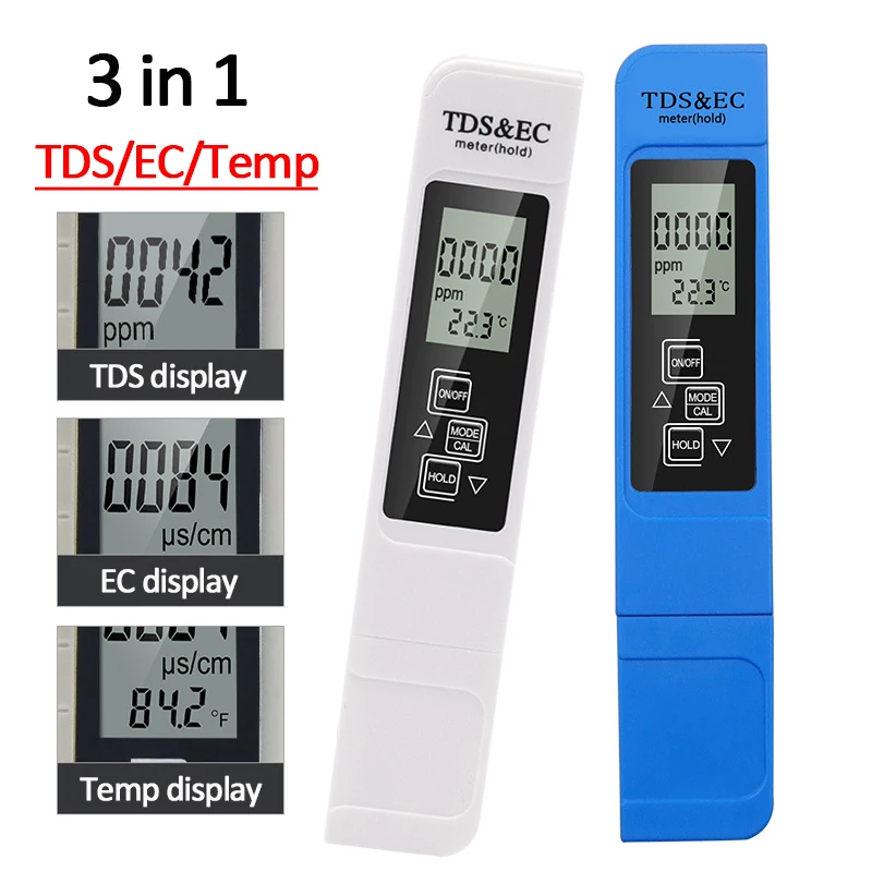 Probador de PH Digital 3 en 1 TDS EC, probador de calidad del agua 0 9990, medidor de ...
