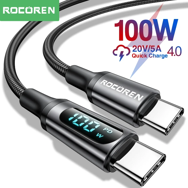 Rocoren PD 100W LED Display USB Type C Cable 5A Quick Charge Fast ...