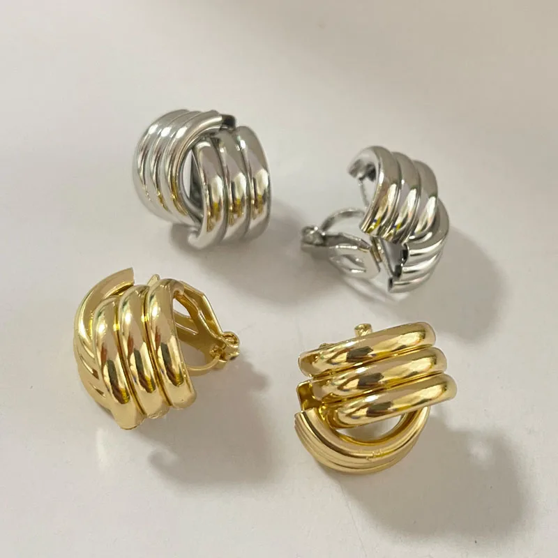 Simple-Metal-Interlaced-Geometric-Clip-on-Earrings-No-Piercing-for ...