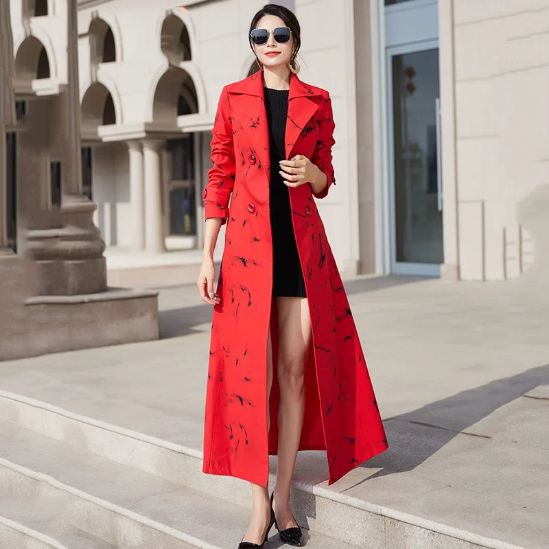 2023-New-Spring-Autumn-Trench-Coat-Long-Fashion-Lapel-Red-Print-Female ...