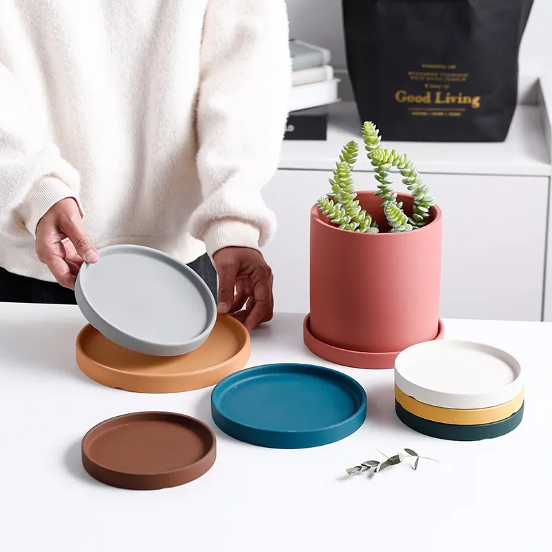 1pc New Nordic Style Ceramic Cement Flower Pot Tray Bottom Home ...