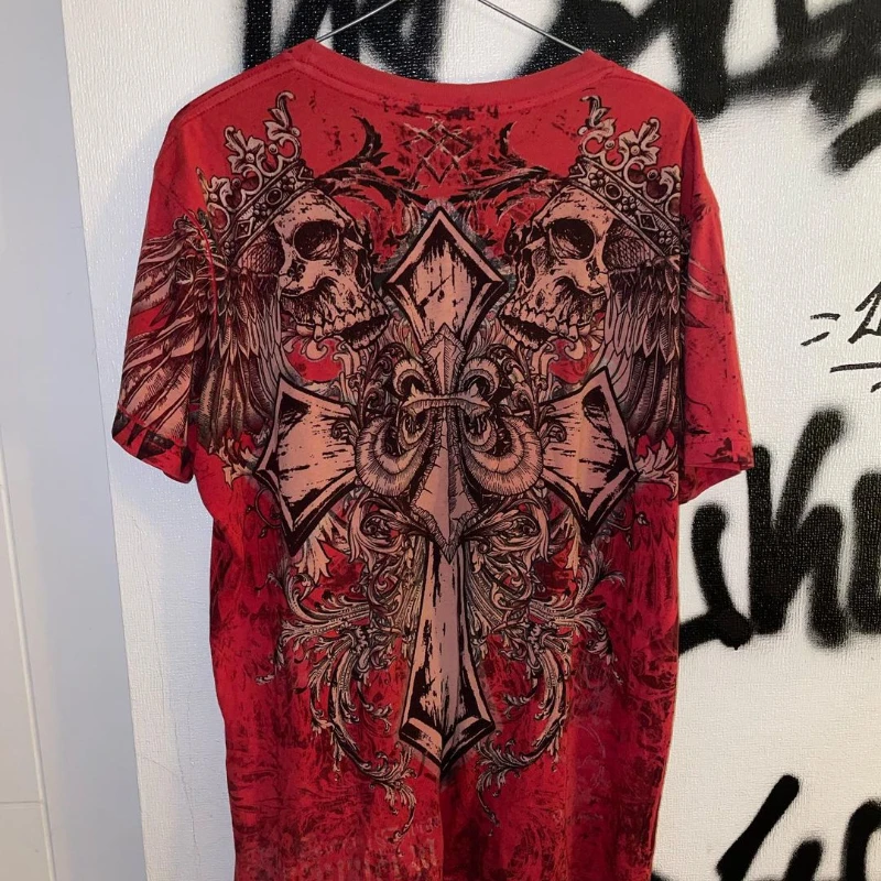 Harajuku-hip-hop-red-skull-print-round-neck-oversized-T-shirt-short ...