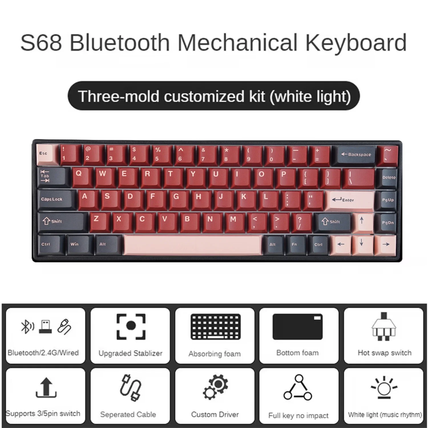 Mathew-Tech-Teclado-mec-nico-S68-de-tres-modos-luz-blanca-68-teclas ...