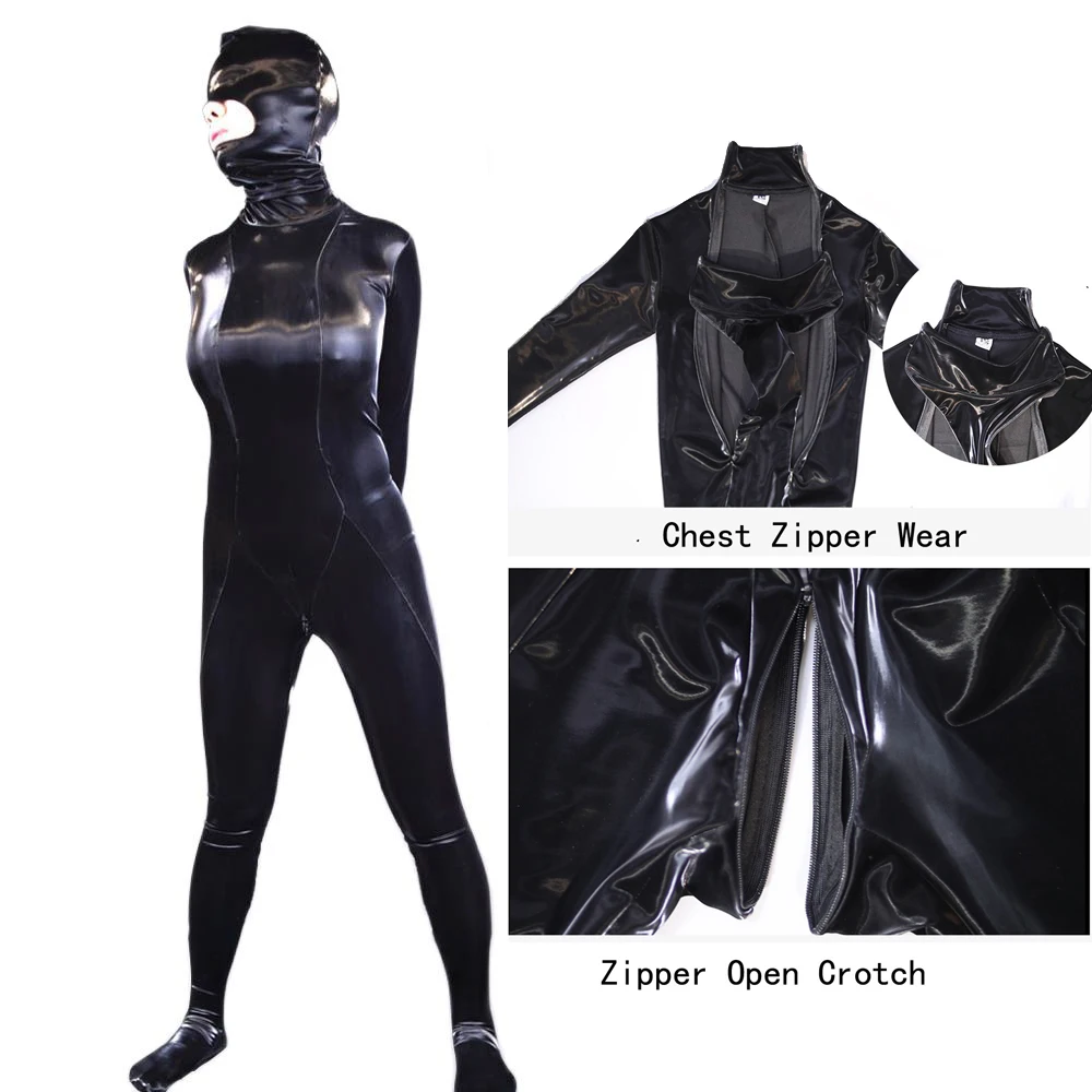 3Pcs-Set-Zentai-Straitjacket-PU-Latex-Faux-Leather-Jumpsuit-Zipper-Open ...