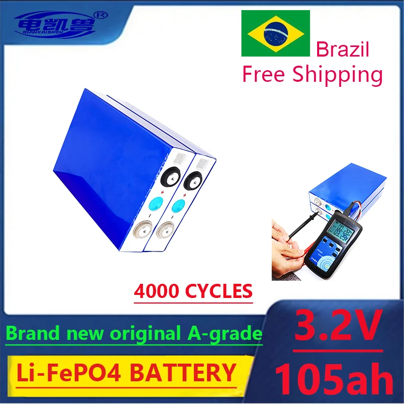 Bateria de lítio LiFePO4 recarregável, alta capacidade, 3.2V, Li-ion Prismatic Cell, DIY Sistema ...