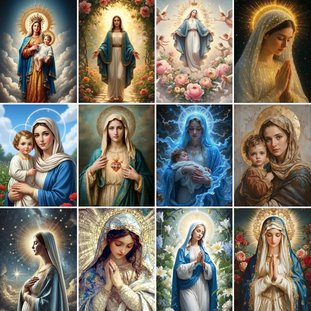 Pintura al óleo Digital DIY, figura cristiana de la Virgen María ...