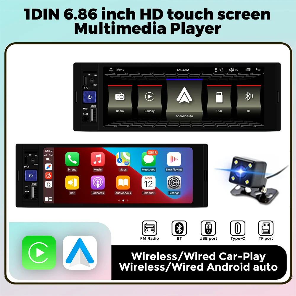 1Din-6-86-inch-Car-Radio-Wireless-CarPlay-Wireless-Android-Auto ...