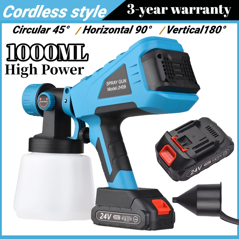 고출력 전기 페인트 분무기 800ml1000ml1300ml 600w 스프레이건 24v 배터리용 쉬운 스프레이 에어 브러시 스프레이 건 배터리 에어브러쉬 분무기