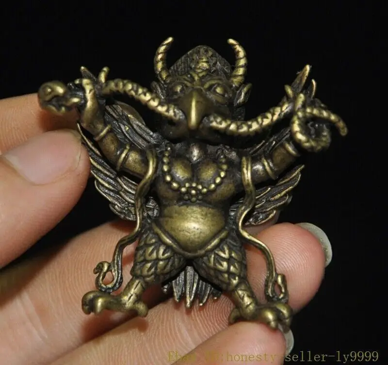 1" Tibet Bronze Pray Exorcism Redpoll Winged Garuda Bird Eagle Buddha ...