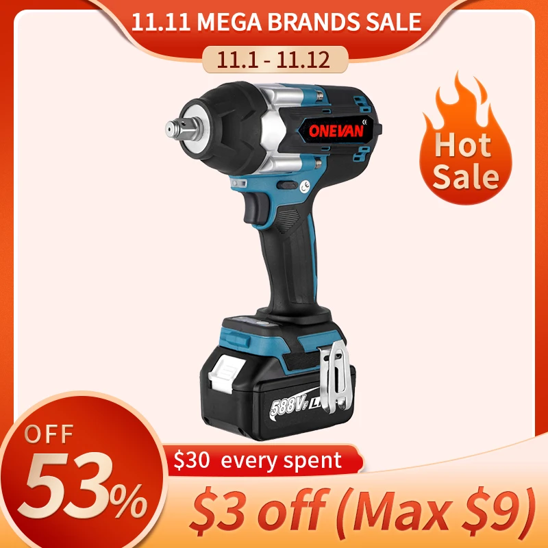 ONEVAN 1800N.M Torque Brushless Electric Impact Wrench with 588VF ...