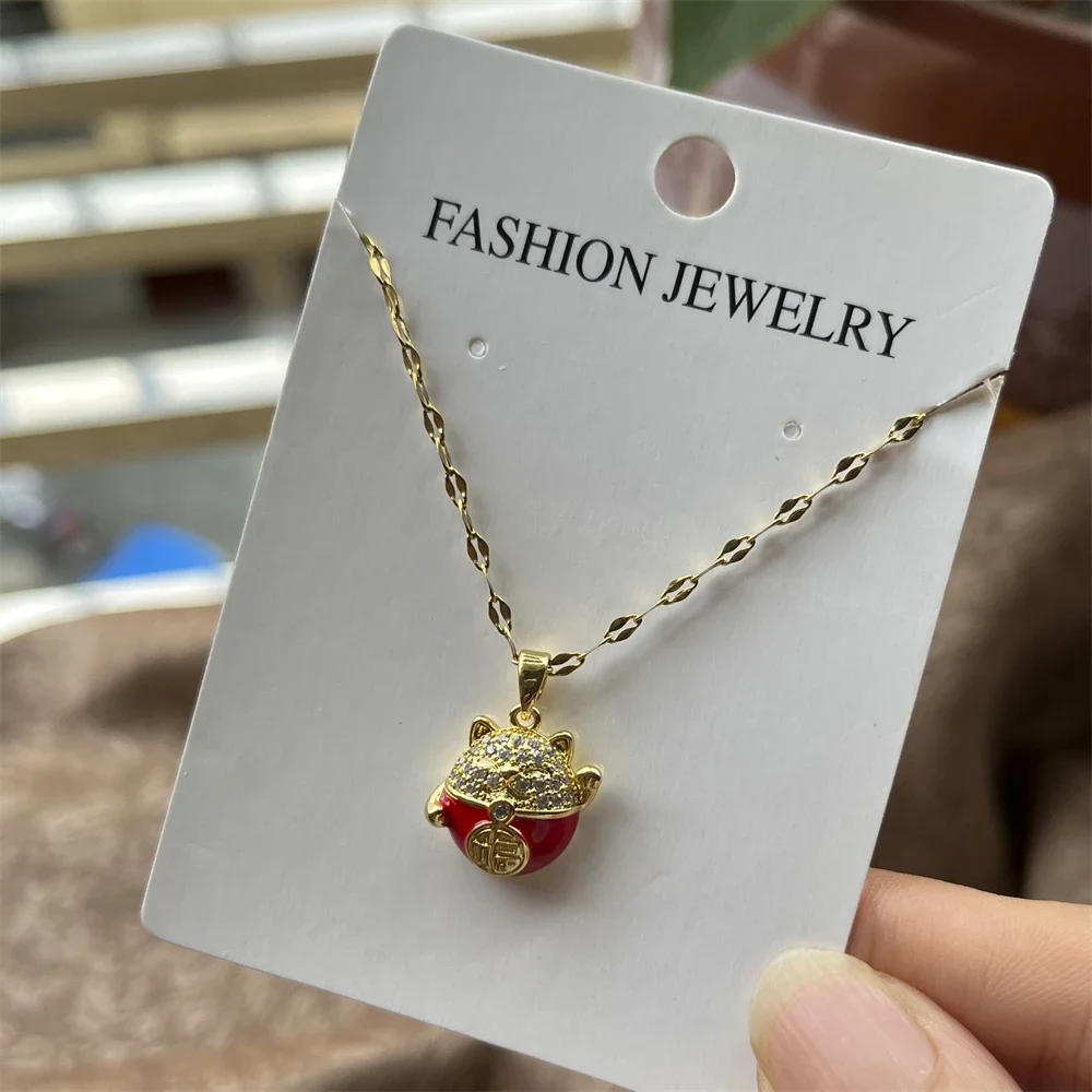 Crystal-Animal-Cat-Red-Enamel-Pendant-Necklace-for-Women-Kitten ...