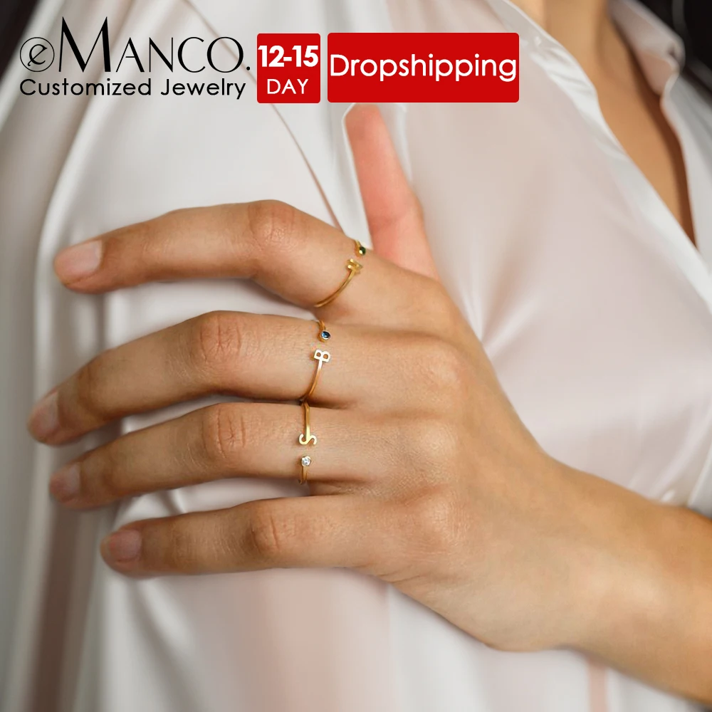 eManco-Birthstone-Initial-Custom-Ring-Open-End-Ring-Stainless-Steel ...