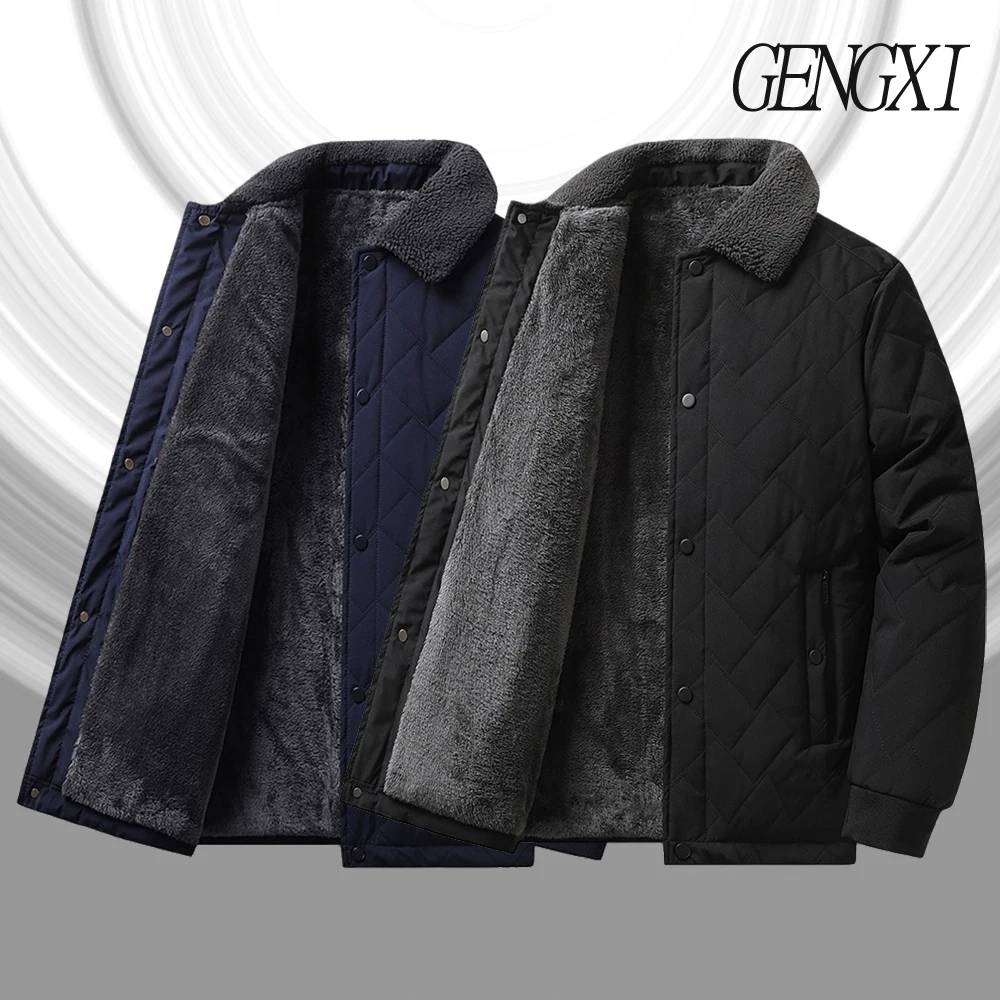 Men's Fleece-Lined Thickened Single-Breasted Notched Lapel Jacket New ...