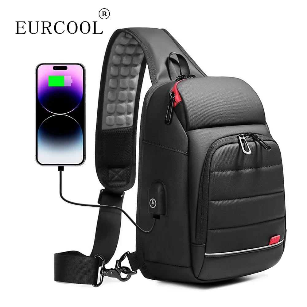 EURCOOL Multifunction Men Chest Bag for 9.7"USB Backpack Charging ...