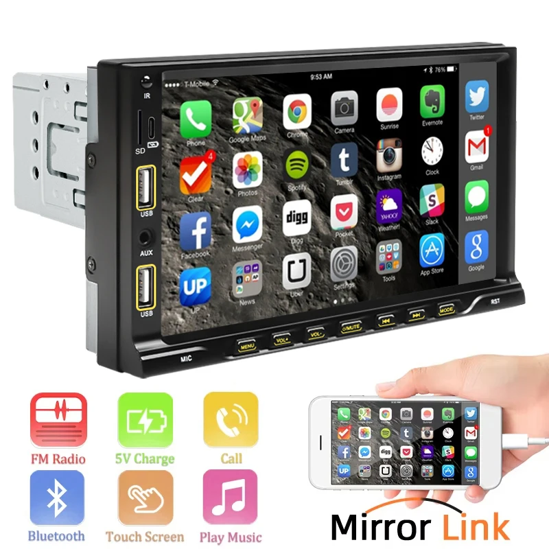 7" Car Radio 1 Din Carplay Android Auto MP5 Multimedia Player Touch ...