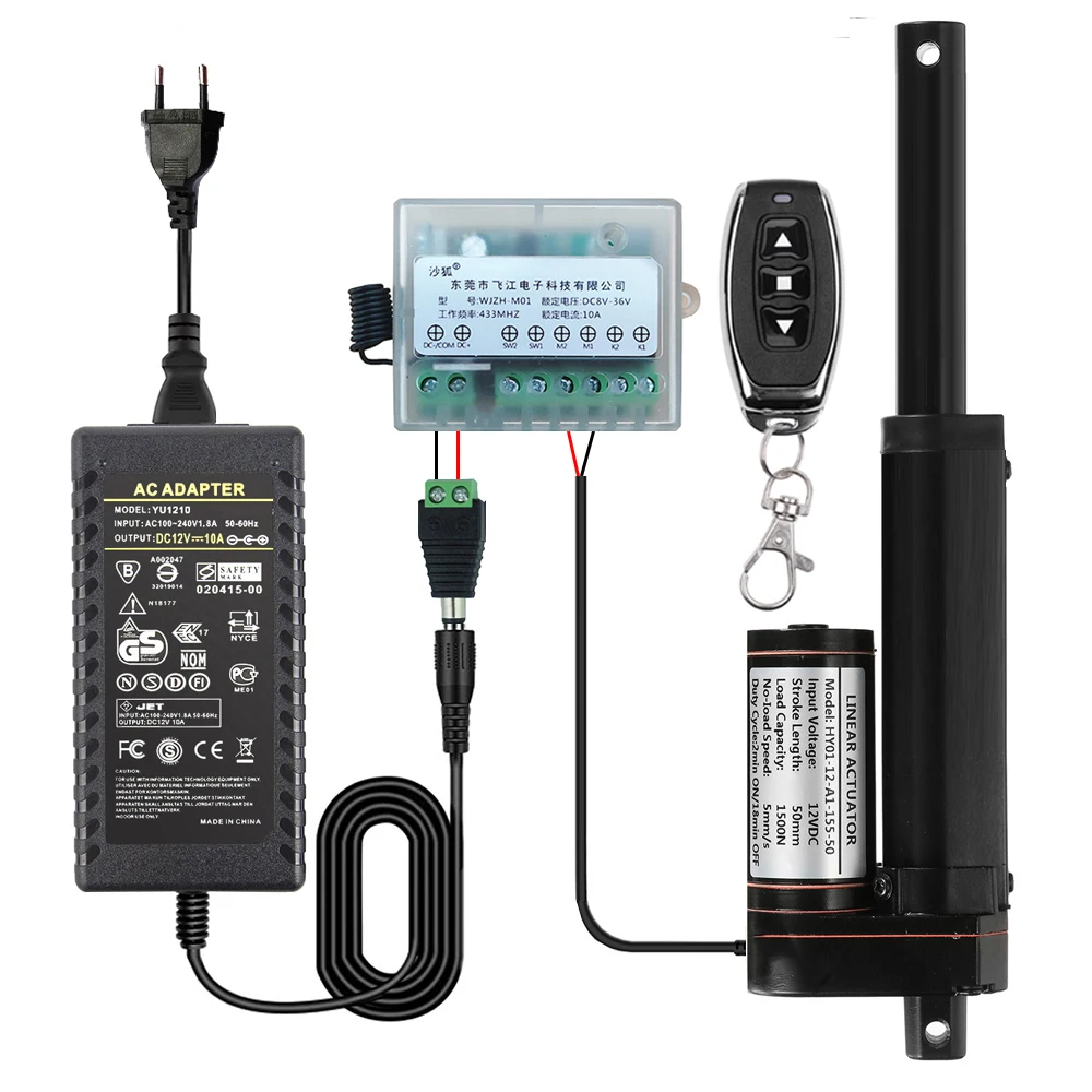 Linear Actuator 12v + Rf Remote Control + Power Adapt Electric Linear ...
