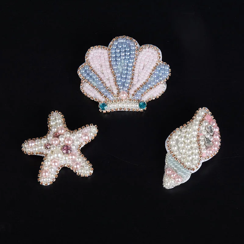 AHYONNIEX Handmade Beaded Patches Conch Starfish Shell Sew On Patch for ...