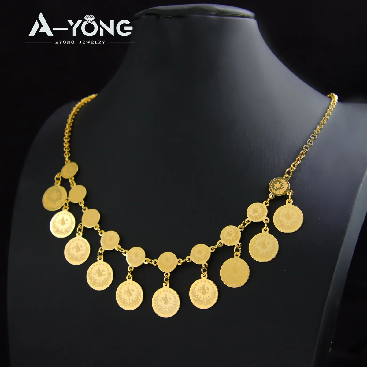 Arab-Wedding-Long-Necklace-18k-Gold-Plated-Turkish-Coin-Double-Layer ...