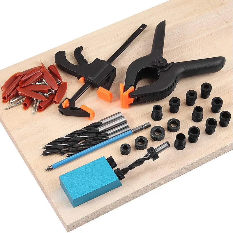 Pocket-Hole-Screw-Jig-15-Degrees-Dowel-Drill-Bits-Joinery-Jig-Kit ...