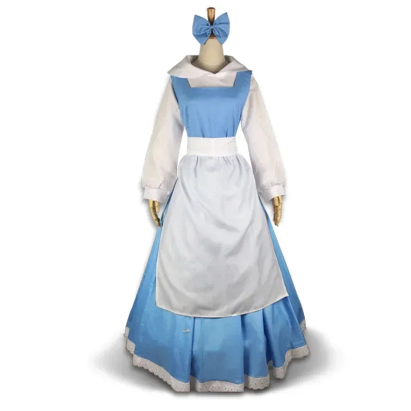 Princess-Belle-Blue-Dress-Costumes-Beauty-the-Beast-Maid-Outfit-Fancy ...