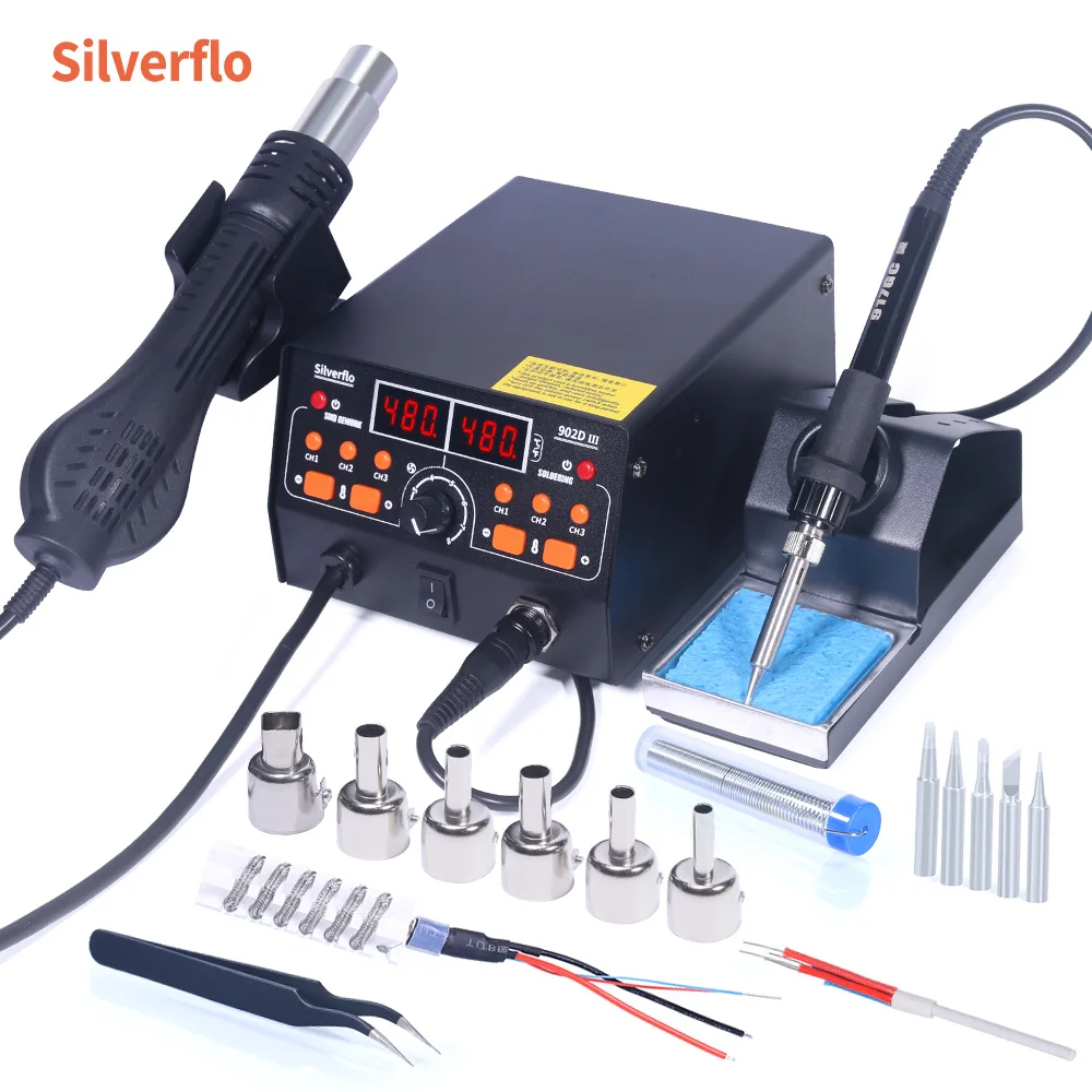 Silverflo-902D-III-Rework-Soldering-Station-2-in-1-Hot-Air-Gun-Welding ...