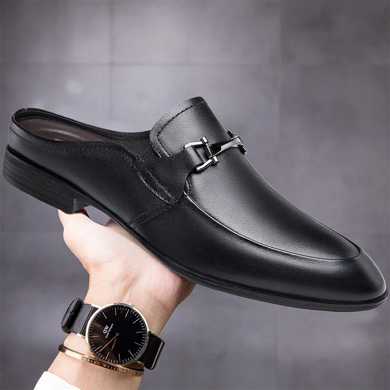 Genuine Leather Mules Shoes Men Half Shoes For Man Luxury Brand ...