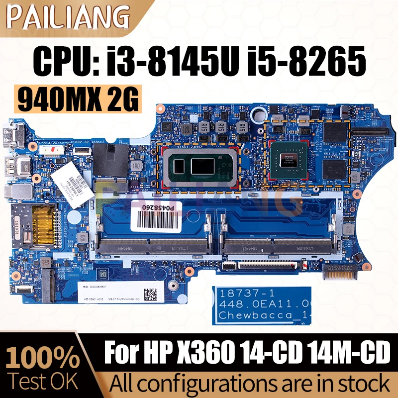For HP X360 14-CD 14M-CD Notebook Mainboard Laptop 18737-1 i3-8145U i5 ...