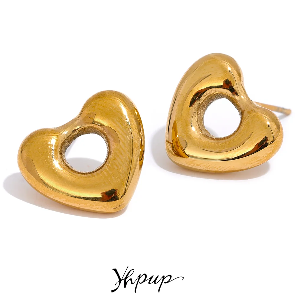 Yhpup-Fashion-Heart-Hollow-Gold-Color-Stainless-Steel-Stud-Earrings-for ...
