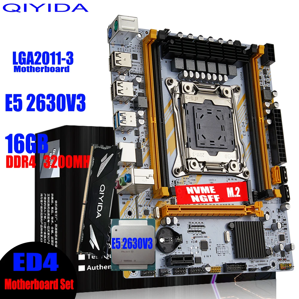 Qiyida X99 motherboard set E5 2630V3 1x16GB DDR4 REGECC memória cpu combo kit PCI 16 USB3.0 ...