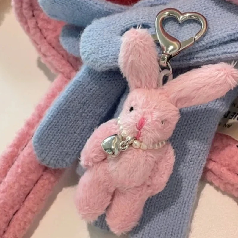 Cute-Cartoon-Pink-Rabbit-with-Heart-Pendant-Plush-Dolls-Keychain ...