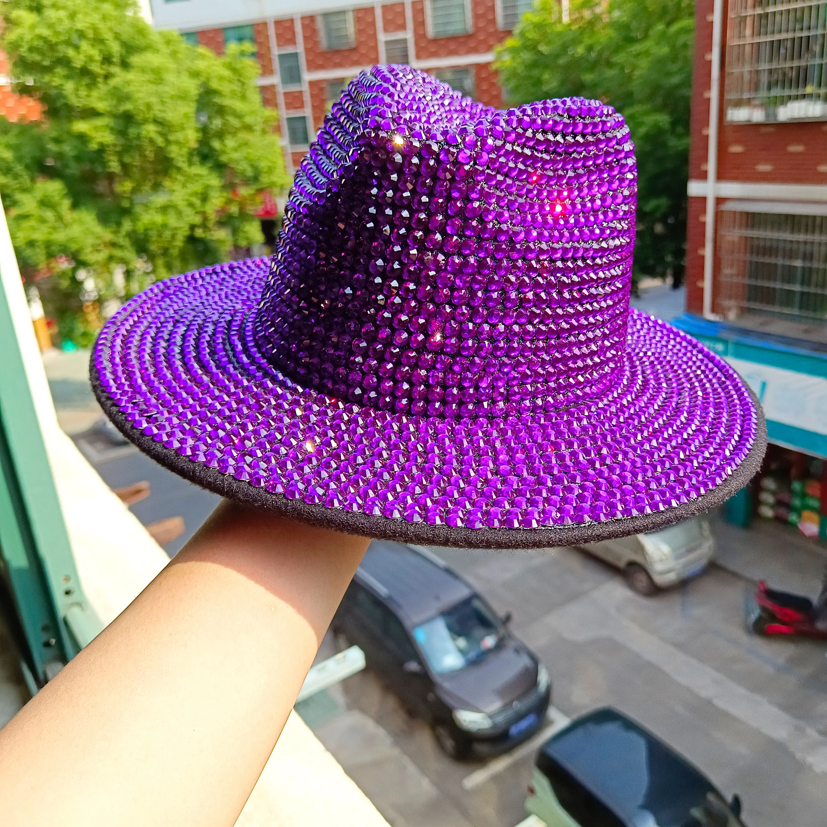Stage-Women-s-Purple-Fedora-New-Handmade-Rhinestone-Full-Diamond-Hat ...