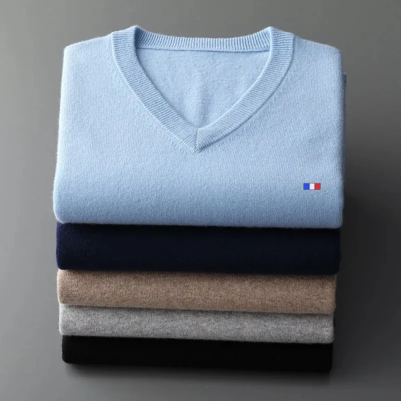 Classic-Pullover-V-Neck-Sweater-Men-Autumn-Winter-Cashmere-Blend-Warm ...