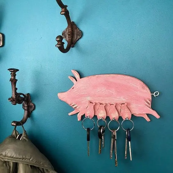 Piggy-Key-Ring-Wall-Sculpture-Decorative-Key-Holder-Hanging-Board-Chain ...