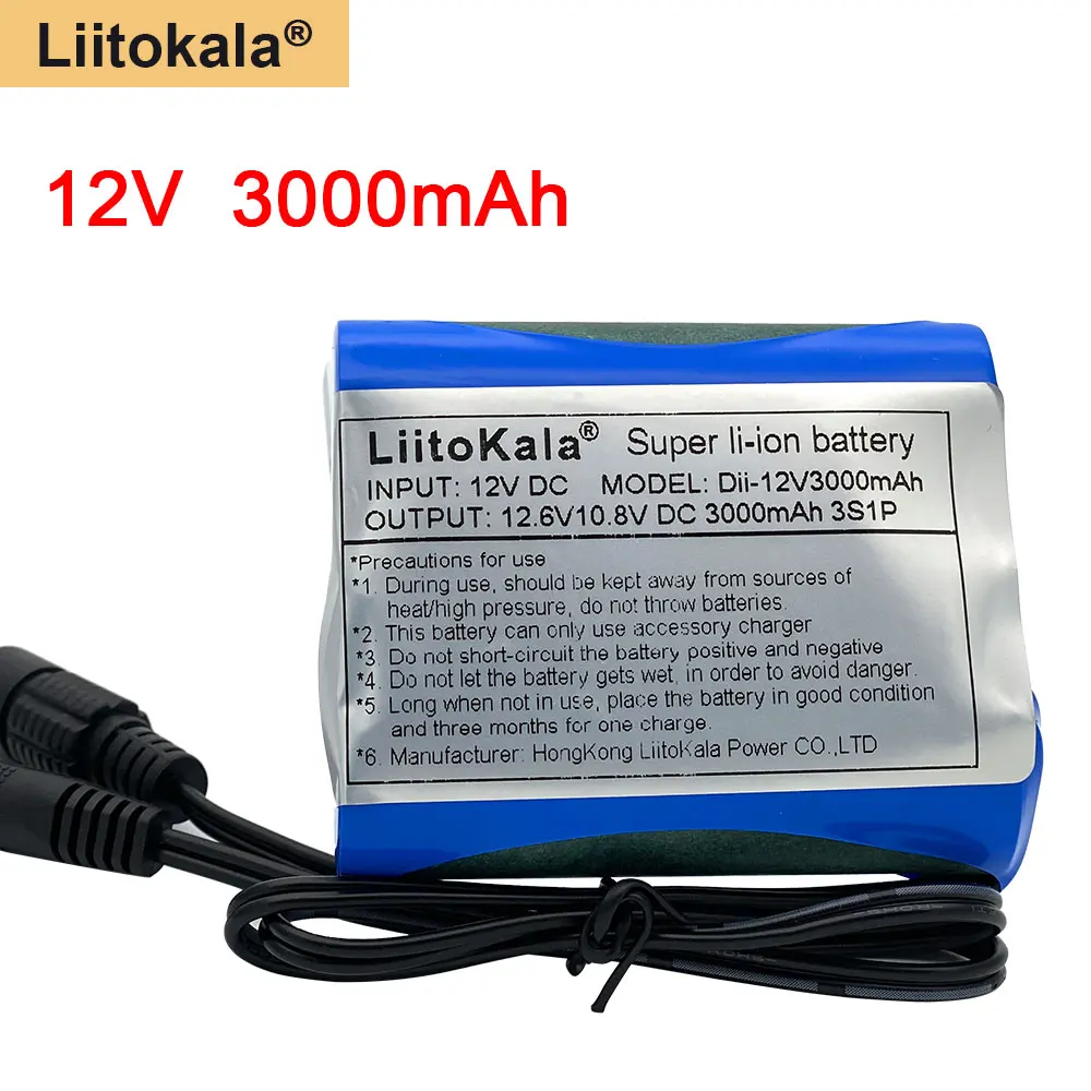 Liitokala 12V 3000mAh battery pack 18650 Li ion Rechargeable lithium ...