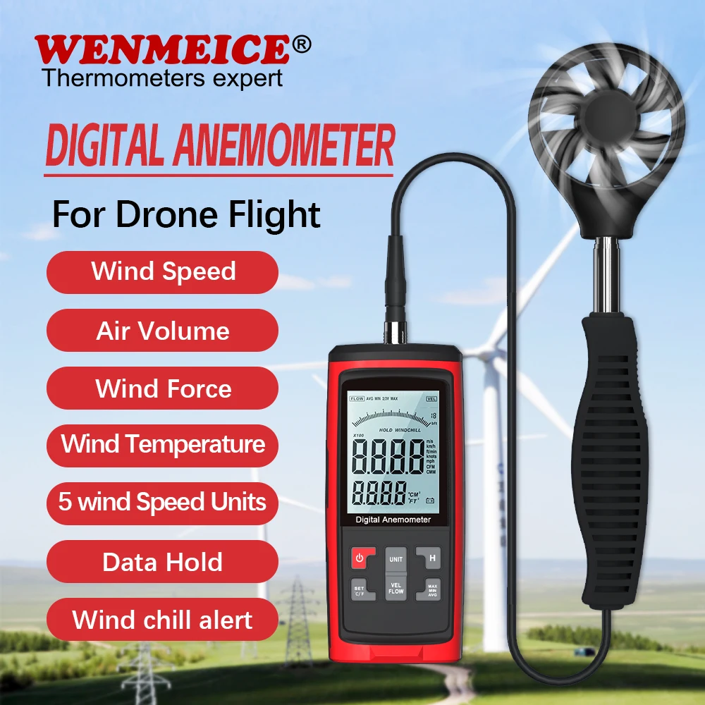 WENMEICE Digital Anemometer Meter Handheld Wind Speed Meter Wind Power ...