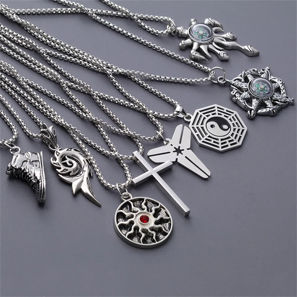 Ninja Compass Necklace Black Cross Key Pendant New Red Sun Fashion ...
