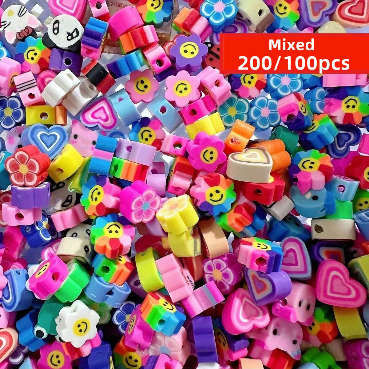 200/100pcs 9-11mm Random style Vibrant Round Clay Beads - Assorted ...