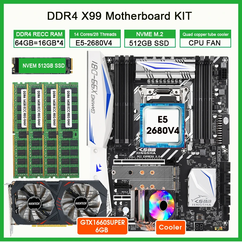 X99 D8I Motherboard KIT LGA2011-3 E5 2680 V4 Processor 4*16GB =64GB REG ...