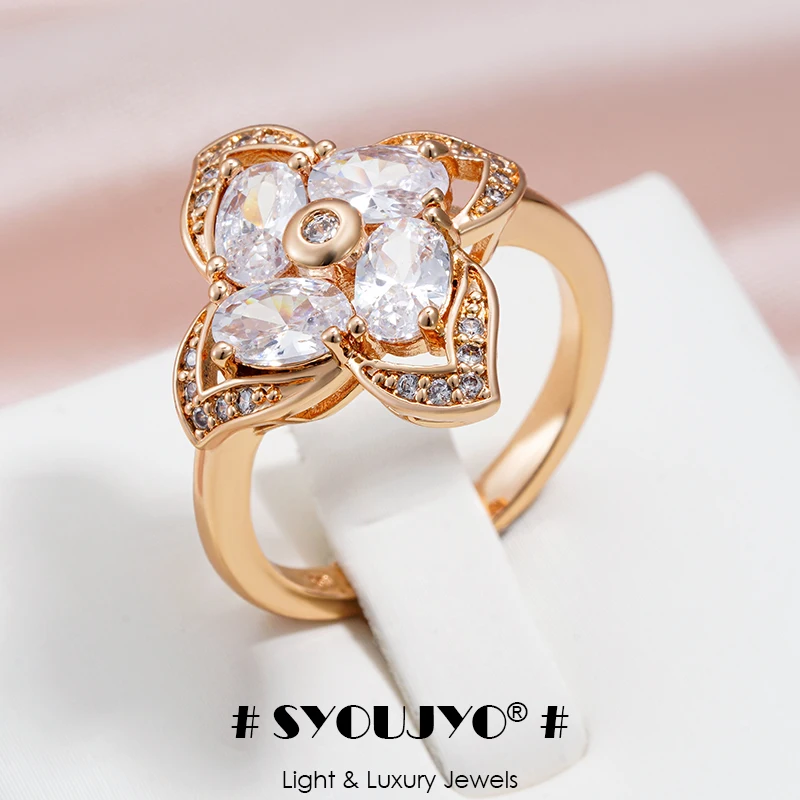 SYOUJYO-Shiny-Natural-Zircon-Flower-Shape-Ring-For-Women-585-Rose-Gold ...