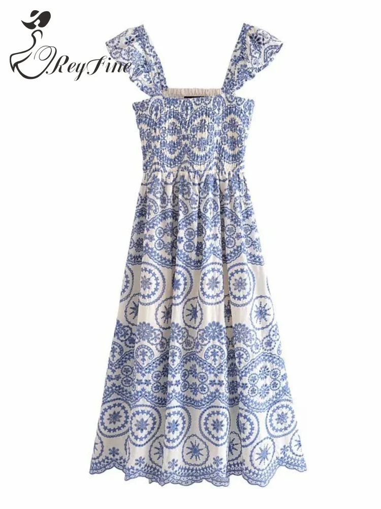 Blue-Cotton-Women-Summer-Dress-Cutwork-Embroidery-Sexy-Backless-Ruffled ...