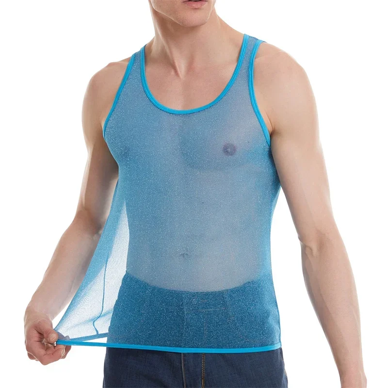 Men Undershirts Shiny Transparent Tight-fitting Sports Fitness ...