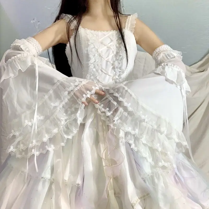 New Lolita universal ruffle flared sleeve ivory Lace long gloves ...