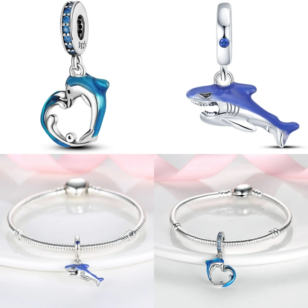 925-Sterling-Silver-Dolphin-Shark-Marine-Organism-Series-Charms-Beads-Fit-Original-Pandora ...