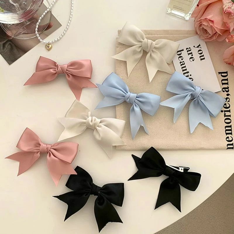 Y-2pcs-Set-Elegant-Bow-Ribbon-Hair-Clips-Women-Solid-Color-Satin ...