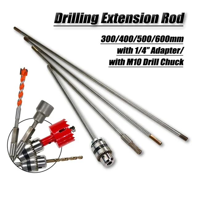 2pcs 300mm Drill Extension Connect Rod M10 To 6.35mm Hex Adapter M10 Drill Chuck For Deep Hole Wall Penetration Operation tool AliExpress