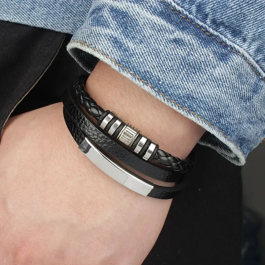 Fashion-Man-Leather-Bracelet-Multilayer-Hand-Braided-Rope-Bangle-Set ...