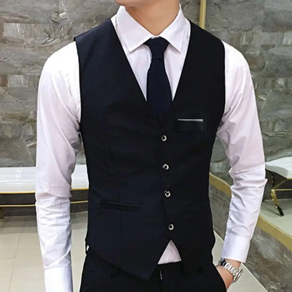 Gentle-Men-Formal-Vest-Sleeveless-Pocket-Single-Breasted-Waistcoat ...