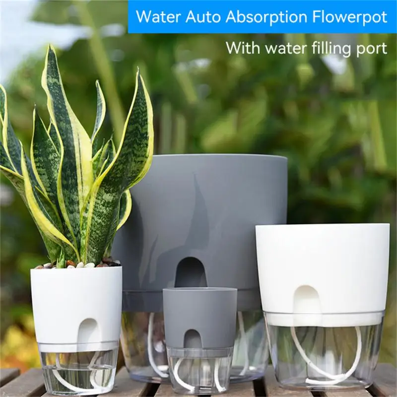 Flower-Pot-Self-Watering-Transparent-Double-Layer-Plastic-Flowerpot ...