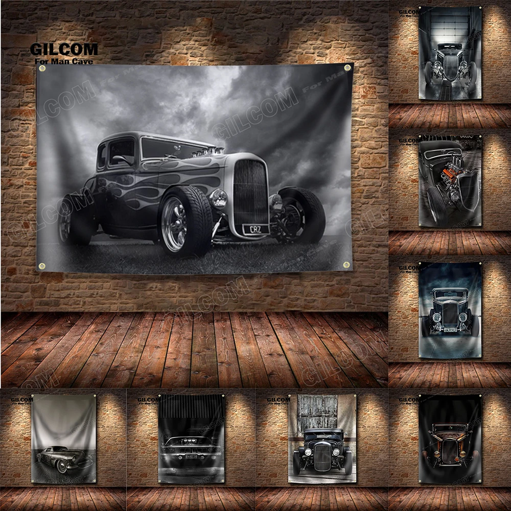 Classic Cars Retro Banner Flag Poster Wall Art Decoration AD Vintage ...